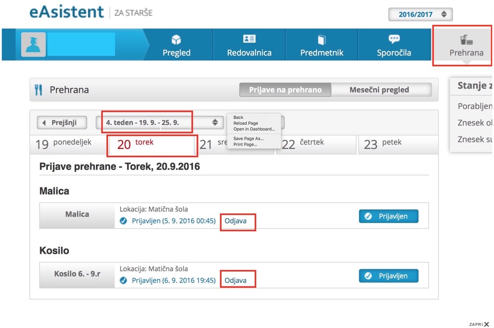 Odjava obrokov - Osnovna šola Hruševec